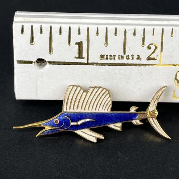 Other | Vintage Gold Tone And Bluewht Enameled Cloisonne Sailfish ...